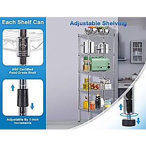5-Tier Metal Wire Shelving Unit Kitchen Shelf Organizer Kitchen Storage Rack Utility Shelf Snack Shelf, NSF Certified Storage Shelves for Storage, Garage Shelving Storage Shelf Pantry Shelves