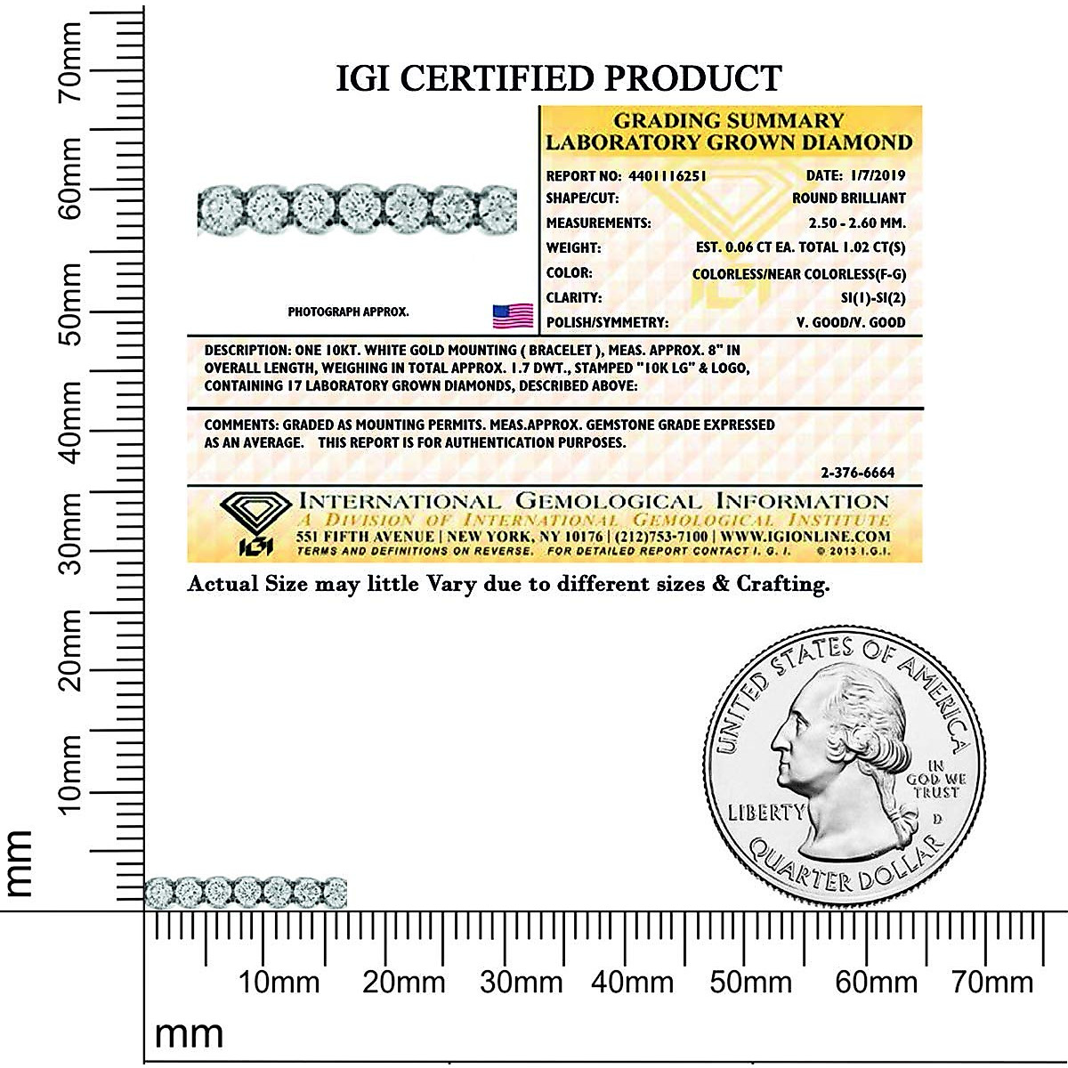 1/2 Carat | 14K White Gold | Lab Grown Half Tennis Diamond Bracelet GH-SI1 Quality IGI Certified Friendly Diamond Bracelet For Women