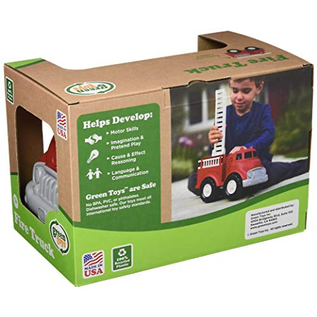 Green Toys Fire Truck, Red 4C - Pretend Play, Motor Skills, Kids Toy Vehicle. No BPA, phthalates, PVC. Dishwasher Safe, Recycled Plastic, Made in USA.