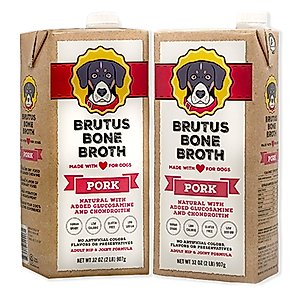 Brutus Bone Broth for Dogs | All Natural | Made in USA | Glucosamine & Chondroitin for Healthy Joints | Human Grade Ingredients | Hydrating Dog Food Topper, Gravy & Treat (Pork, 2-Pack)