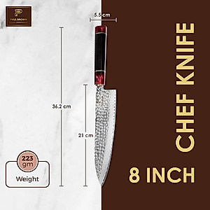Paul Brown's™ 8 Inch Chef Knife 9Cr18COMOV 67 Layers Damascus Steel Resin Handle Chef Knife with Pine wood Gift box and Leather Sheath