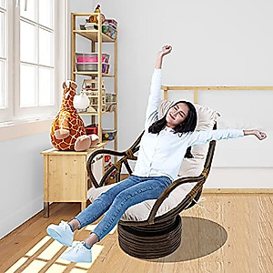 Big Hippo Solid Twill Swivel Rocker Chair Cushion Comfy Rocking Chair Cushion,Soft Thicken Rocking Chair Cushion with Ties for Outdoor Indoor Home Office,Beige 48" x 18"