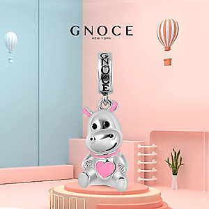 GNOCE Cute Hippo Pendant Charm Sterling Silver Animal Dangle Charm Fit Bracelet/Necklace Christmas Gift Charms for Women Wife