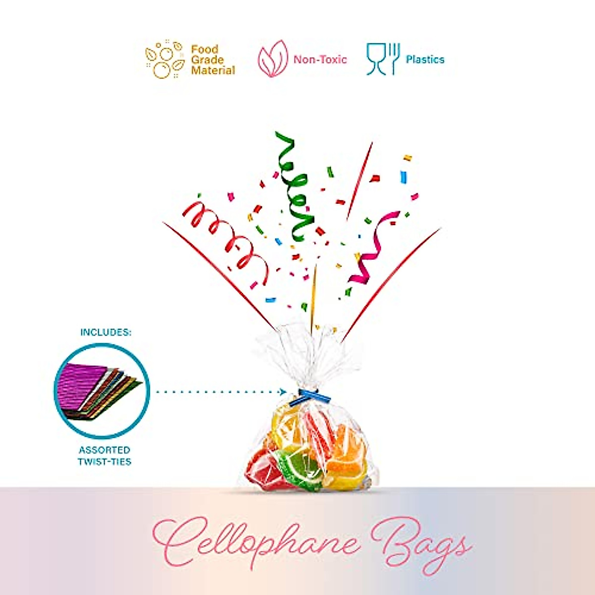 200 Pack Clear Plastic Cellophane Bags Goodie Bags [3x4] with 4" Twist Ties | Candy Bags | Cookie Bags | Treat Bags with Ties | Clear Gift Bags | Cellophane Treat Bags (Pack of 200)