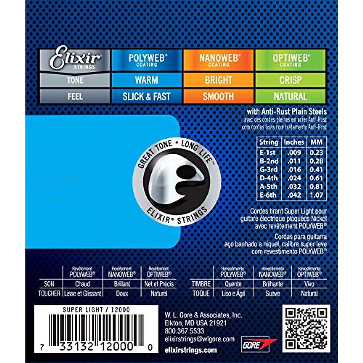 Elixir Strings, Electric Guitar Strings, Nickel Plated Steel with POLYWEB Coating, Longest-Lasting Warm Tone with Comfortable Feel, 6 String Set, Super Light 9-42