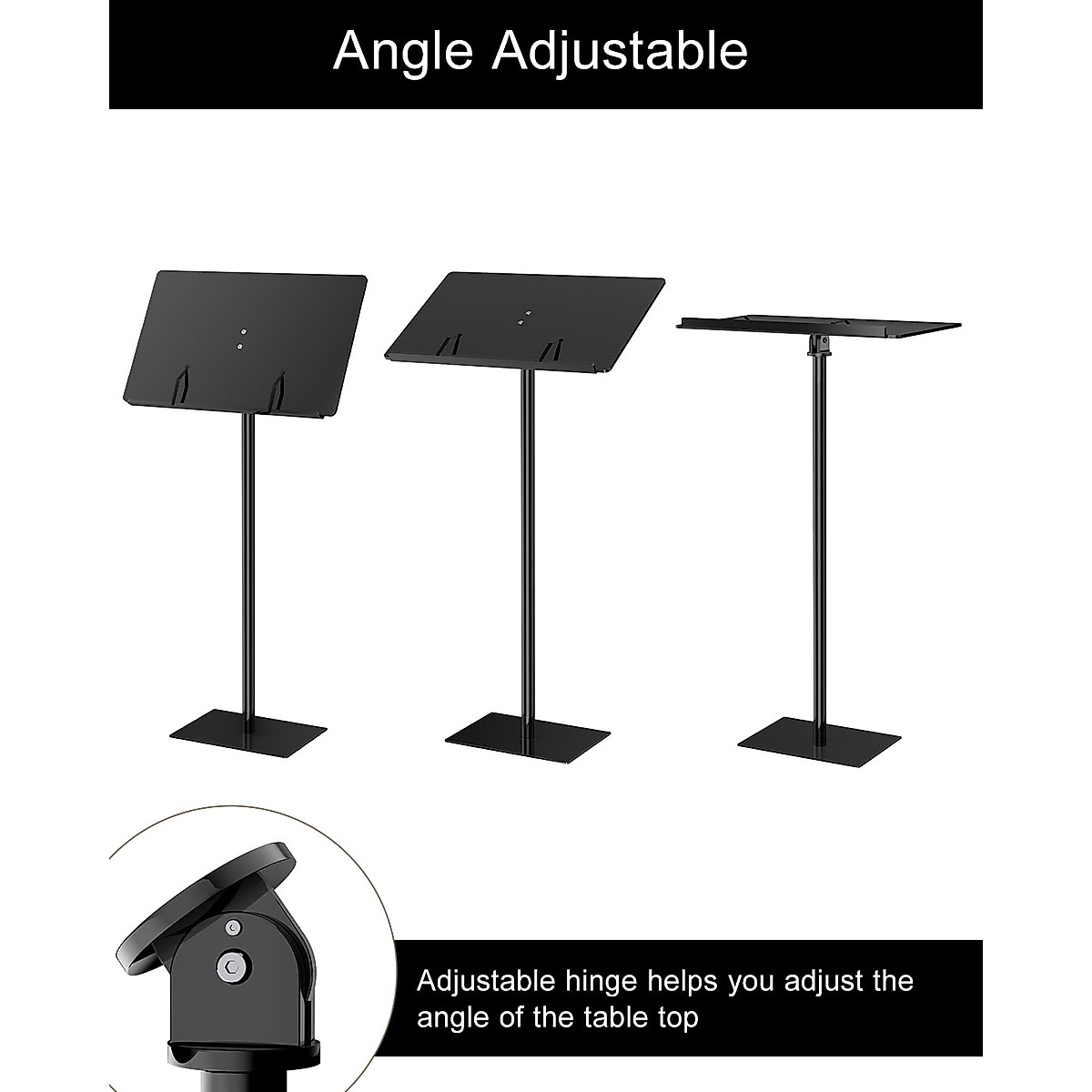 KSacry Acrylic Podium Stand, 42.3" H Black Angle Adjustable Acrylic Podiums for Church,Modern Lecterns & Pulpits for Classroom, Concert, Church, Speech, Easy Assembly, Metal Base, Black