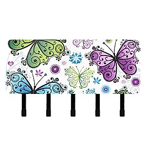 Sinestour Spring Butterflies Key Holder for Wall Key Hanger with 5 Key Hooks Key Rack Organizer Key and Mail Holder for Wall Decorative Entryway Hallway Kitchen Farmhouse Apartment