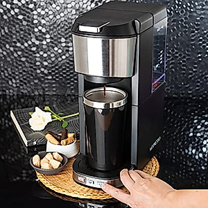 Mixpresso Coffee Maker Single Serve For Ground Coffee & Compatible With K Cup Pods, With 14oz Travel Mug & Reusable Filter For Home, Office & Camping, 30oz Removable Water Tank.