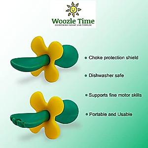 Woozle Time - Toddler Fork and Spoon - First Feeding - Training Utensils - Anti-Choke Utensils - Baby Self Feeding Spoon and Fork, Green/Yellow