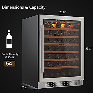 Ca'Lefort 24 Inch Wine Cooler, 54 Bottle Wine Fridge Single Zone with Modern Touch Intelligent Digital 40°-65°F Low Noise, Wine Cooler Refrigerator Built in or Freestanding for Home Kitchen