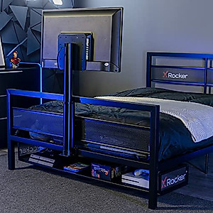 X Rocker I Basecamp Bed with TV Mount I Rotating TV Mount Mechanism I Metal Mesh Frame I Black