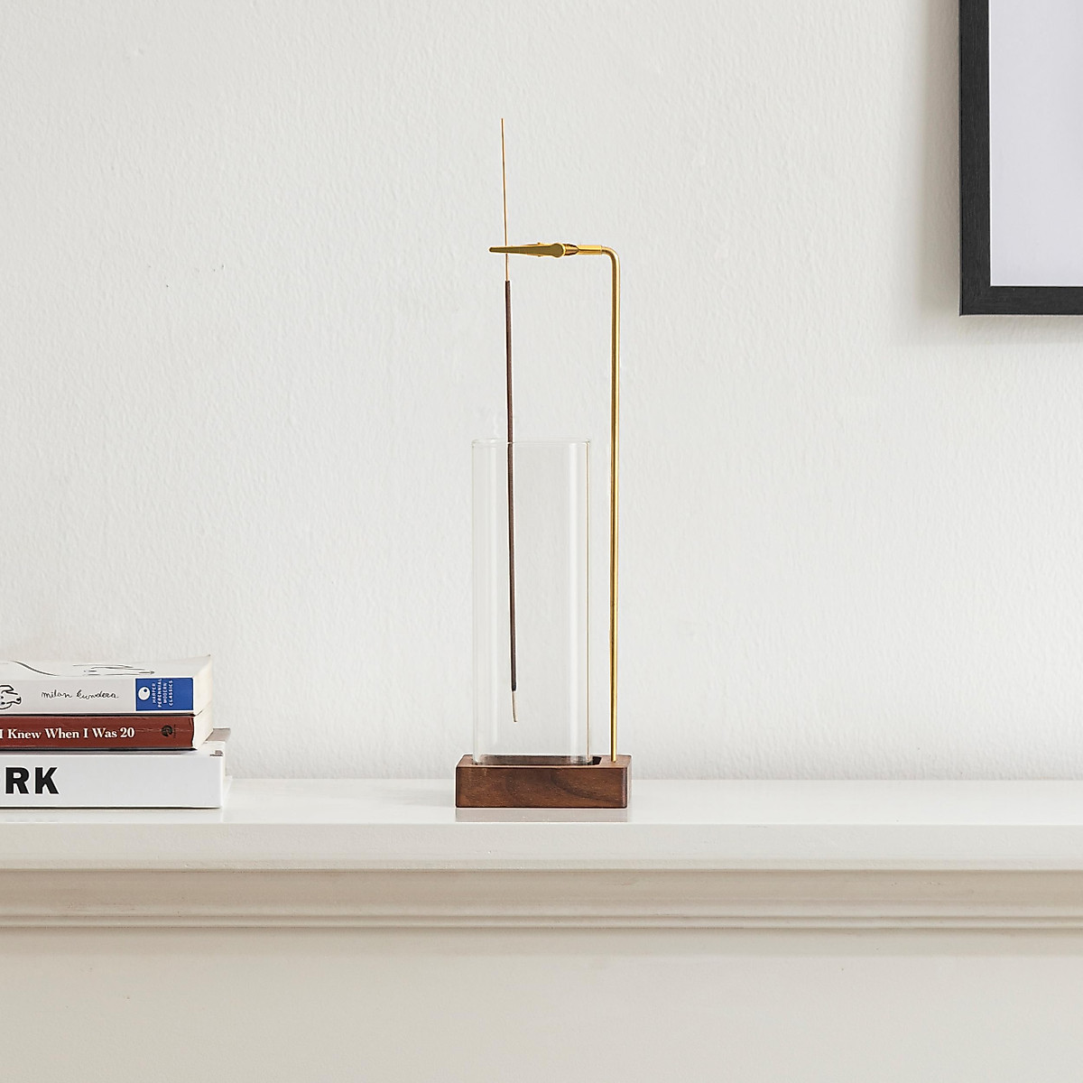 Sunolga Incense Holder with Removable Glass Ash Catcher Mess, Modern Incense Holder for Sticks with Alligator Head Metal Clip Brass Incense Burner Holder for Zen, Yoga, Spa, Meditation and Home Decor