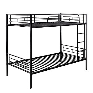 Merax Bunk Bed with Ladder and high Guardrail, Able to Split, Metal Bunk Bed, Storage Space, Noise Free,Twin Over Twin Size Bunk Bed,Black