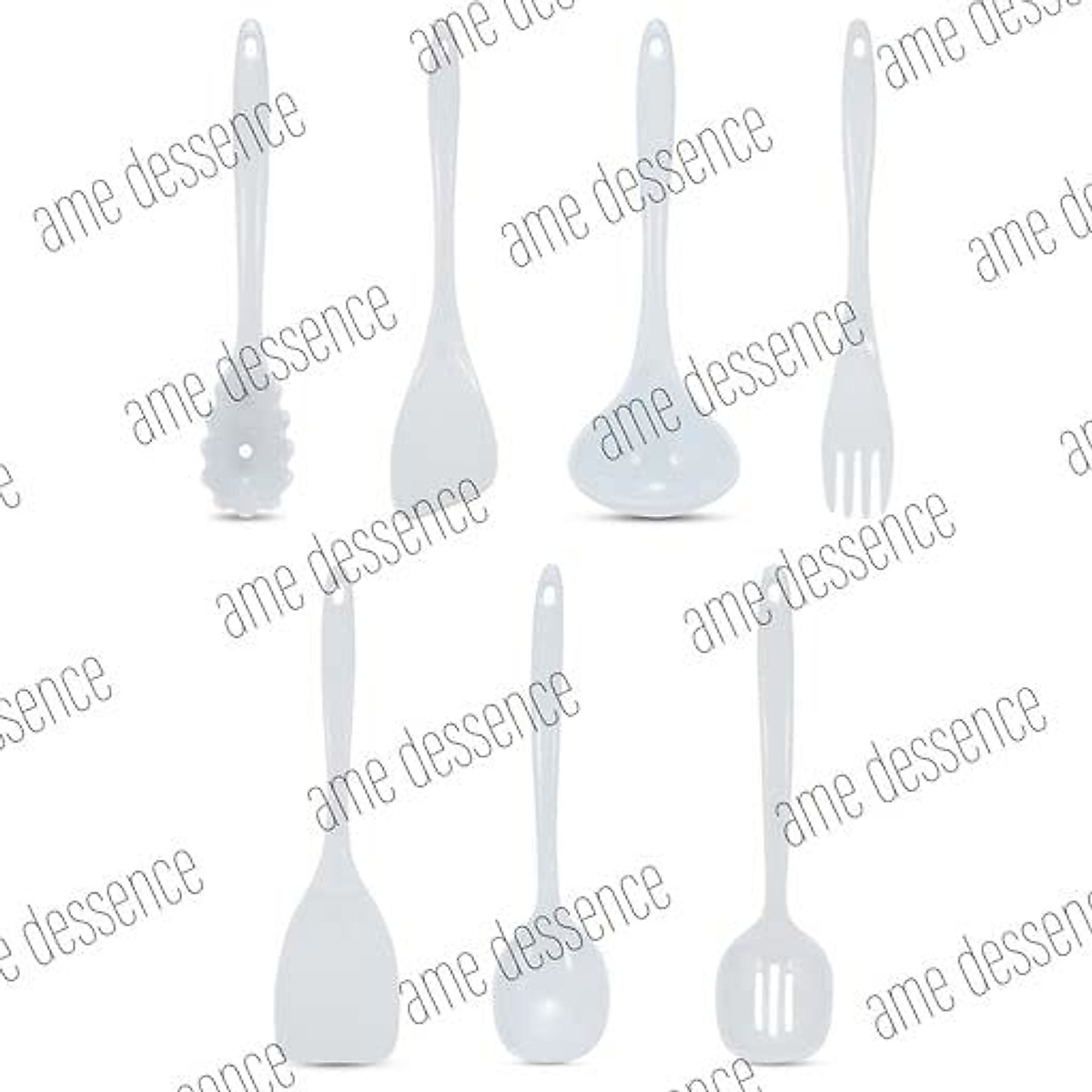 AME D'ESSENCE 12" Melamine Slotted Spoon White Durable and Versatile Kitchen Tool Perfect for Straining Stirring Serving Scratch-Resistant and Non-Stick Surface Ergonomic Handle for Comfortable Grip