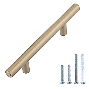 Amazon Basics Euro Bar Cabinet Handle (1/2-inch Diameter), 5.38-inch Length (3-inch Hole Center), Golden Champagne, 25-pack