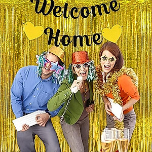 MALANKU 2 Pack Gold Fringe Curtain Backdrop Party Decorations - 3.3 x 8.2ft Gold Foil Curtain Tinsel Backdrop Photo Backdrops for Birthday New Year Graduation Bachelorette Retirement Party Decorations