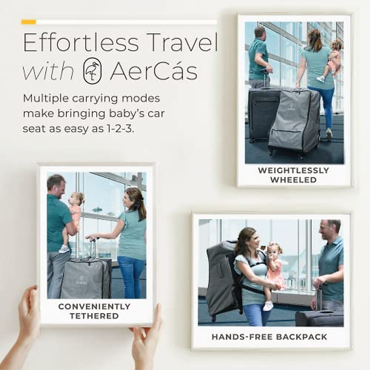 The Little Stork Car Seat Travel Bag With Wheels - 3 In 1 Padded Carseat Carrier Backpack With Extra Storage To Cover All Your Toddler Airplane Travel Essentials - Baby Car Seat Bags For Air Travel