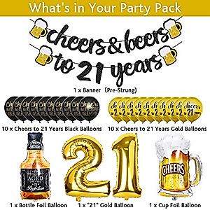 21th Birthday Decorations, 21 Years Anniversary Decorations for Men Women, Cheers to 21 Years Banner, 32 Inch Number 21 Gold Foil Balloon, 21 Sign Latex Balloon, Cheers Cup Foil Balloon