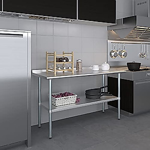 AmGood 60" Long x 24" Deep Stainless Steel Work Table with 1.5" Backsplash | Metal Kitchen Food Prep Table | NSF