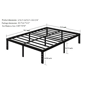 COMASACH 14 Inch King Size Bed Frame Supports up to 3500lbs, No Box Spring Needed, Platform with Heavy Sturdy Metal Steel, Easy Assembly, Under Bed Storage, Noise-Free, Non-Slip