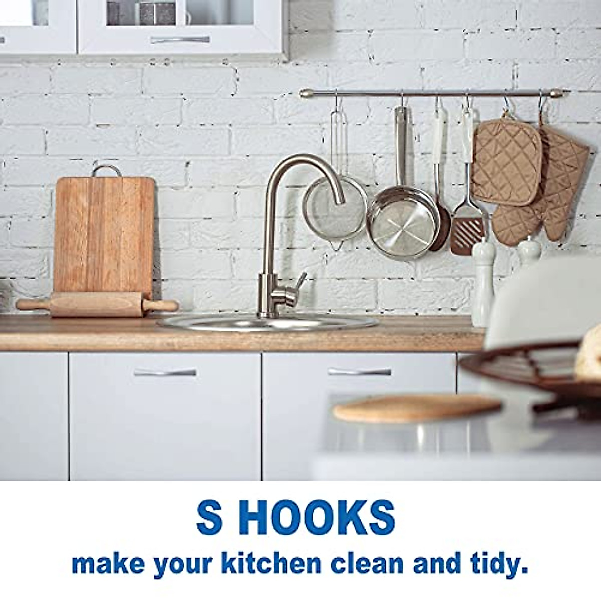 XiangLin Pack of 10 Heavy Duty S Hooks S Shaped Hooks Hanging Hangers Hooks for Kitchen, Bathroom, Bedroom, and Office, for Pan, Pot, Coat, Bag, Plants (3.5x2.4'', White)