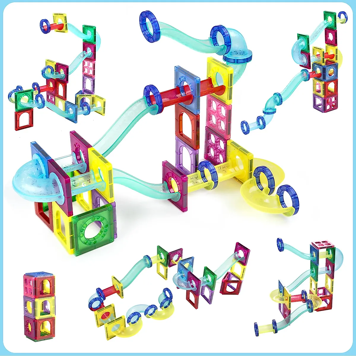Marble Run Magnetic Tiles, 45pcs Marble Run Race Track 3D Magnetic Building Blocks, STEAM Educational Toy, Child Brain Development Kit Toy for Girls Boys Toddlers Kids Ages 3 4 5 6 7 8+