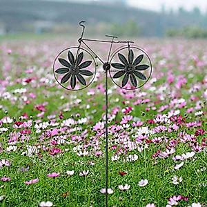 Metal Wind Spinner, 49” H Bicycle Wind Spinners for Yard and Garden, Antique Blue Bike Stake Decoration, Outside Garden Decor for Patio Lawn Farm Backyard