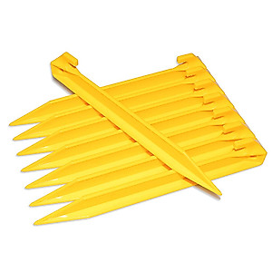 Hikemax 10 Pack Plastic Tent Stakes - 9 Inch Heavy Duty Beach Tent Pegs Canopy Stakes - Essential Gear for Camping, Backpacking, Gardening and More