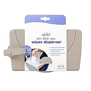 Ubbi On-The-Go Baby Wipes Dispenser, Portable Wipes Container for Travel, Diaper Bag Accessory Must Have for Newborns, Reusable Wipes Holder, Taupe