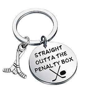 WSNANG Funny Ice Hockey Keychain Hockey Player Gift Straight Outta the Penalty Box Hockey Lover Gifts Keychain (SILVER)