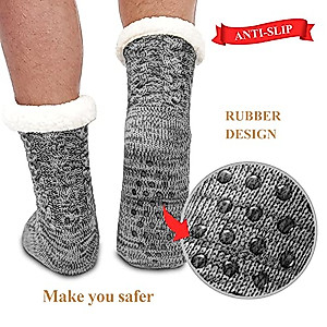 SIMIYA Mens Warm Fleece Lined Winter Soft Non Slip Socks Christmas Gift Mens Slipper Socks(Grey), Medium
