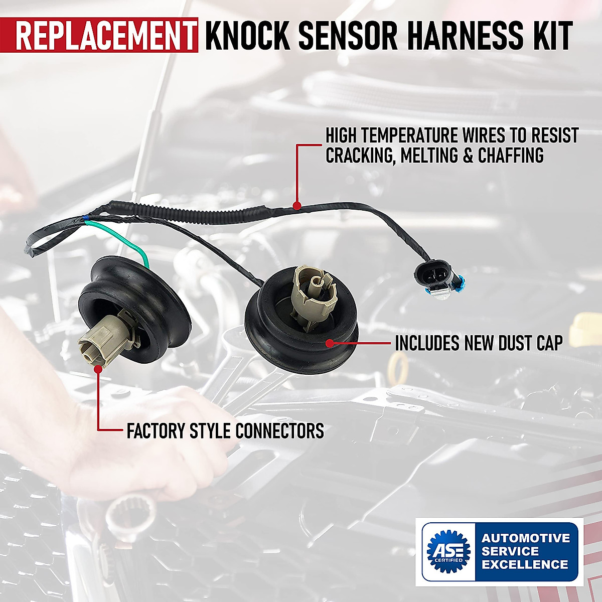 Ignition Dual Knock Sensor Connectors with Wire Harness Kit - 12601822, 917-033 - Fits Chevy, GMC & Cadillac - Suburban,Silverado,Tahoe,Sierra,Yukon, Avalanche,4.8,5.3,6.0 - Engine Detonation Sensor