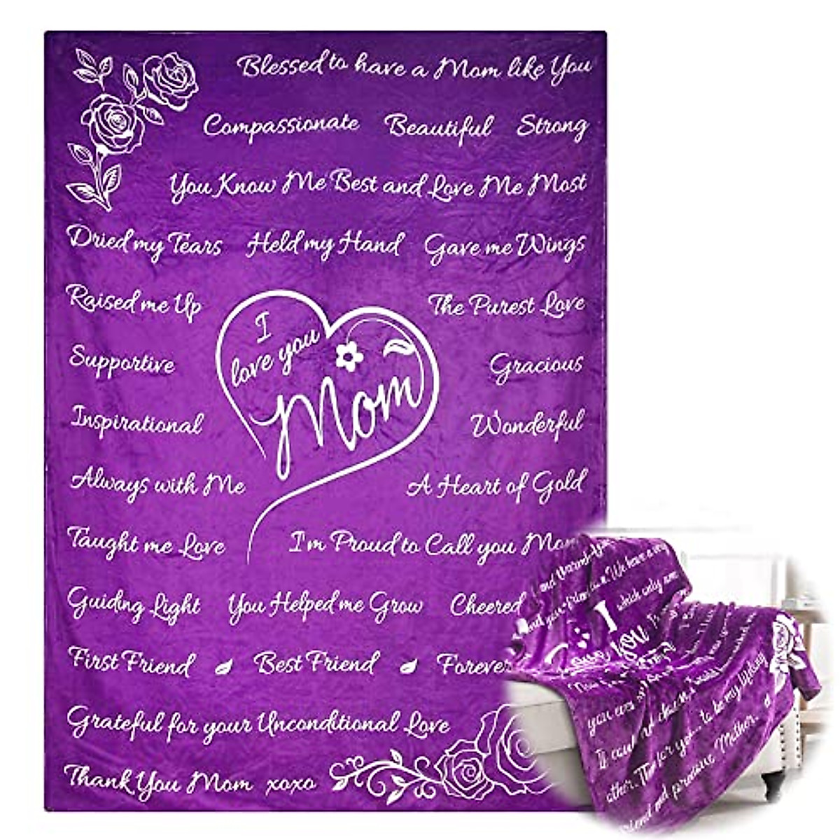 Aiishow Gifts Blanket for Mom Mother's Day, 59 inch x79 Cozy Flannel Throw Blankets, I Love You Print Women, Unique Mother from Daughter or Son, Birthday, Mothers Day (FBA-43AIS-US-ILYMQT-ZY)