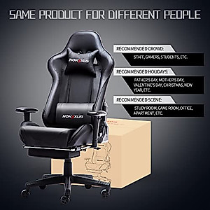 Nokaxus Gaming Chair Large Size High-back Ergonomic Racing Seat with Massager Lumbar Support and Retractible Footrest PU Leather 90-180 degree adjustment of backrest Thickening sponges (YK-6008-BLACK)
