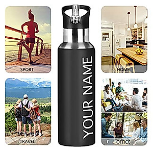 Black Personalized Water Bottle Double Stainless Steel Insulated Simple Customized Cup