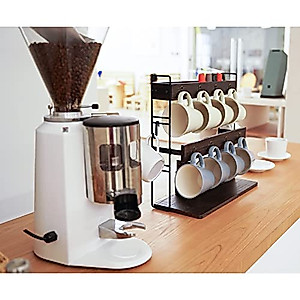 Wood Coffee Mug Rack Holder Stand with Metal Frame and Wooden Shelf for Coffee, Countertop 2 Tier Tea Cups Display Organizer for Home & Kitchen