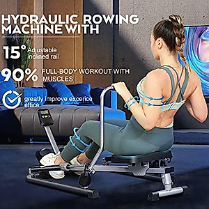 ANCHEER Rowing Machine, Hydraulic Rowing Machines for Home Use Foldable with 12 Resistance Levels & Upgraded LCD Monitor, 290LBS Loading Capacity for Full Body Cardio Exercise