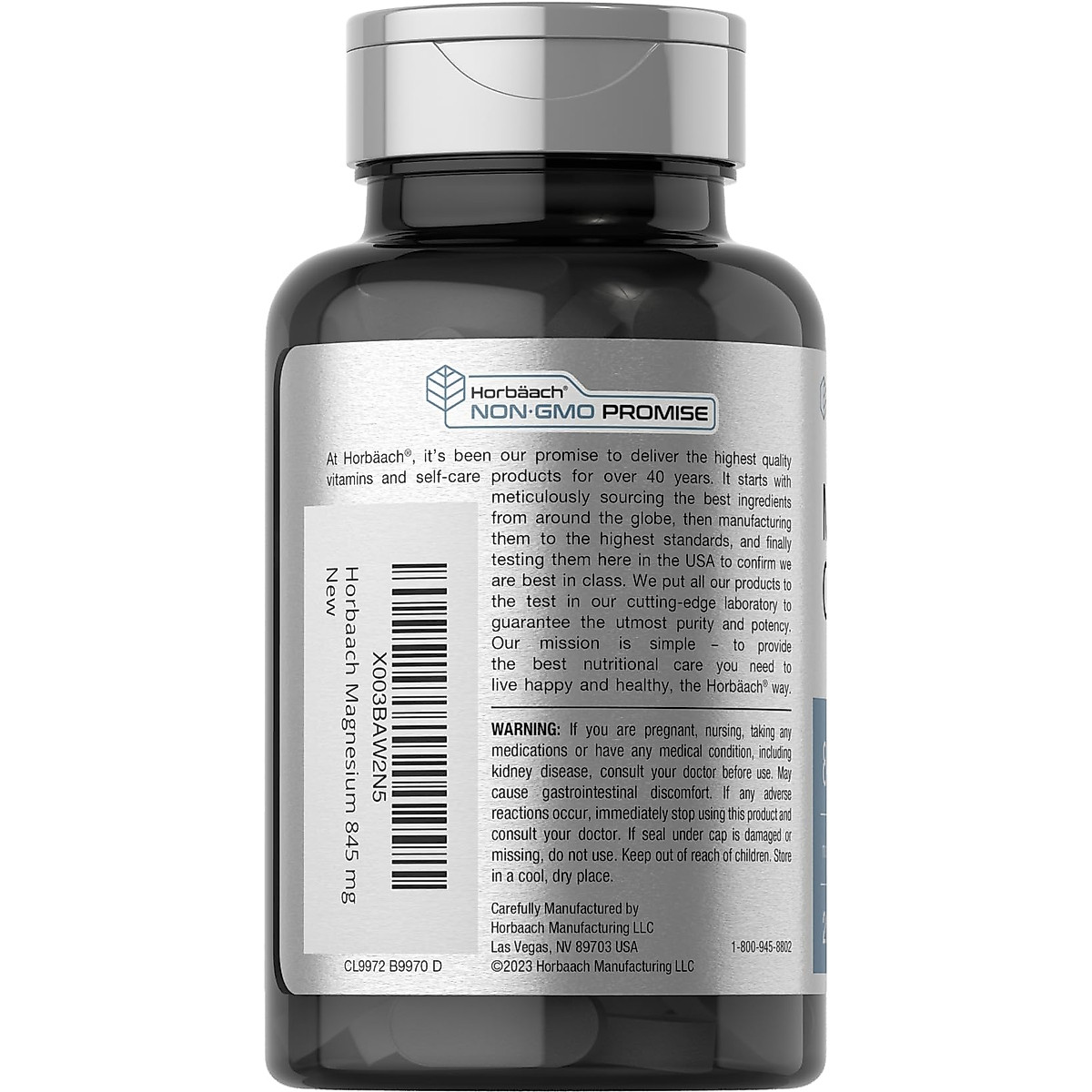 Horbäach Magnesium Oxide | 845 mg | 200 Coated Caplets | Vegetarian, Non-GMO, and Gluten Free Supplement