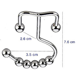 2lbDepot Shower Curtain Rings Hooks - Chrome Finish - Premium 18/8 Stainless Steel - Double Hooks with Easy Glide Rollers Rust Resistant Metal Hook, Six Finishes Available - Set of 12 for Shower Rods