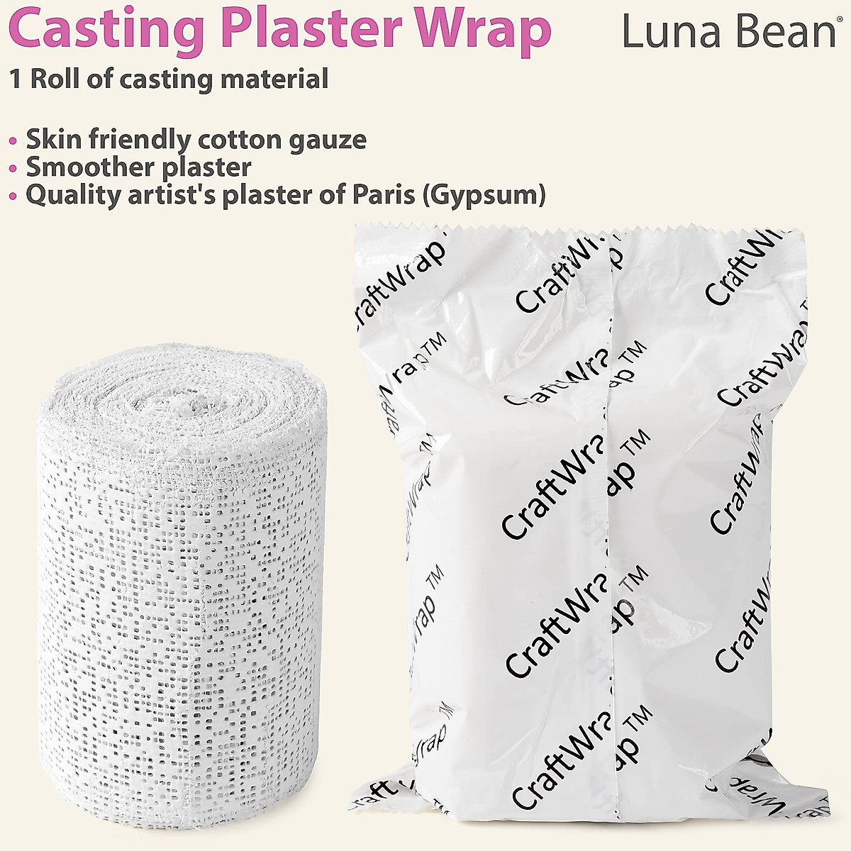 Plaster Cloth 1 Pack - Paper Mache for Sculptamold, Sculptures, and DIY Christmas Ideas - Plaster of Paris for Crafts & Arts Projects (4'' X 180'')