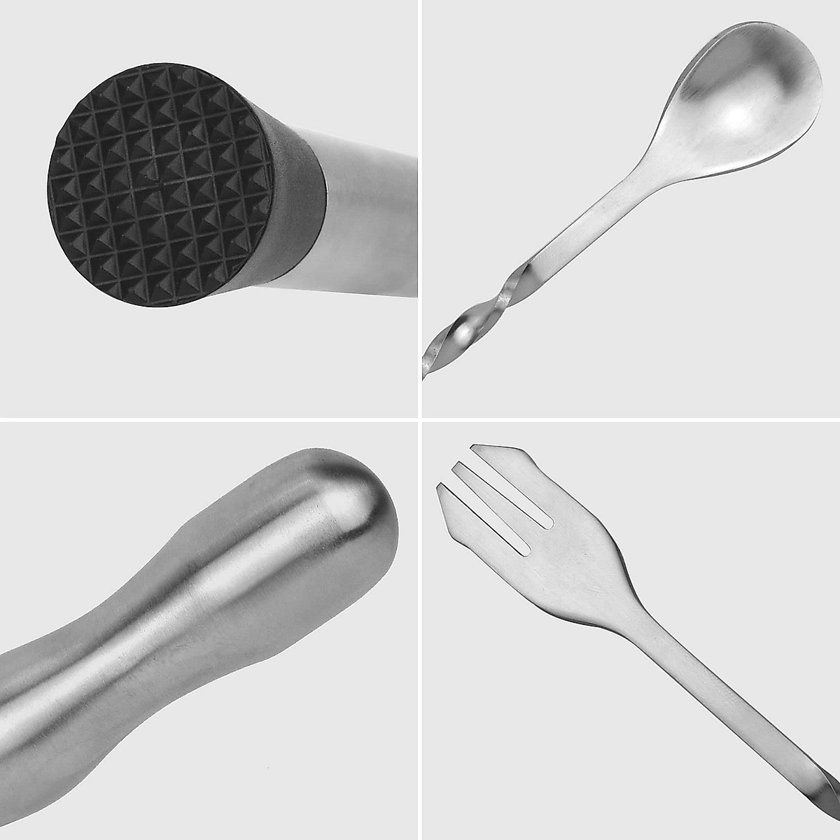 10 Inch Stainless Steel Muddler and Mixing Spoon Set for Cocktail 2 Pieces Home Bar Tool Bartender Set