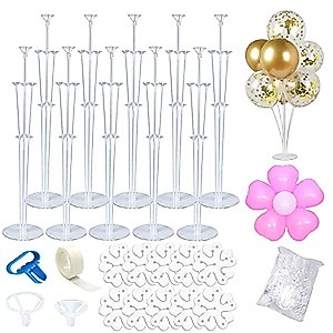 10 Sets Balloon Stand Kit, Reusable Clear Balloon Stand Holder Kit for Table Including Glue, Tie Tool, Flower Clips, Suitable for Birthday Decorations Party Wedding Graduation Decorations