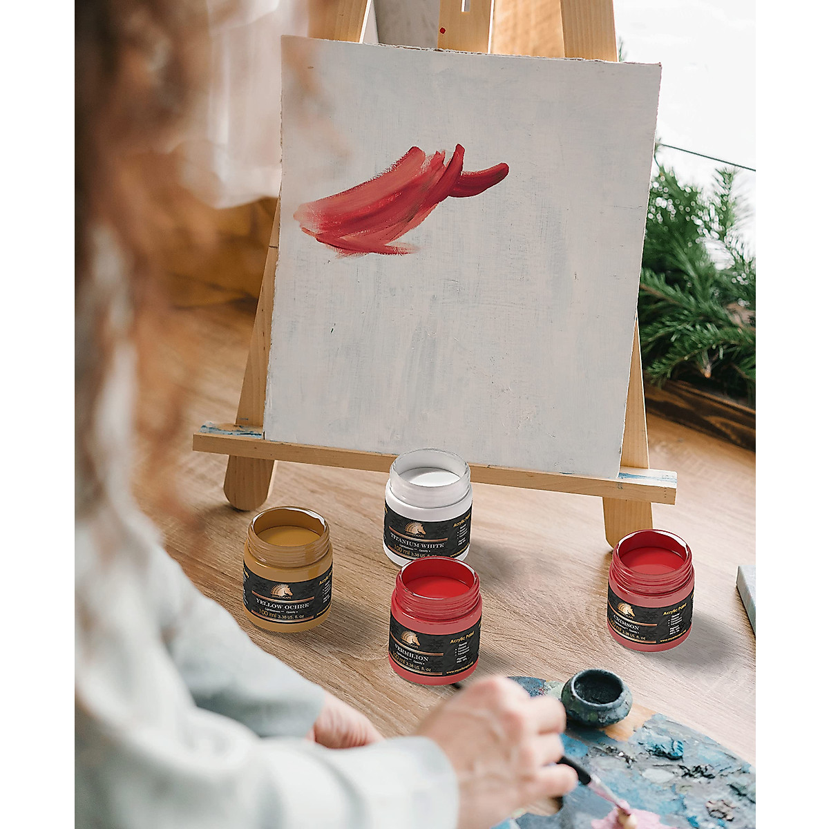 MyArtscape Acrylic Paint Set - 12 x 100ml Bottles - Artist Quality Paints - Lightfast - Heavy Body - Highly Pigmented Colors with Great Coverage - Professional Art Supplies