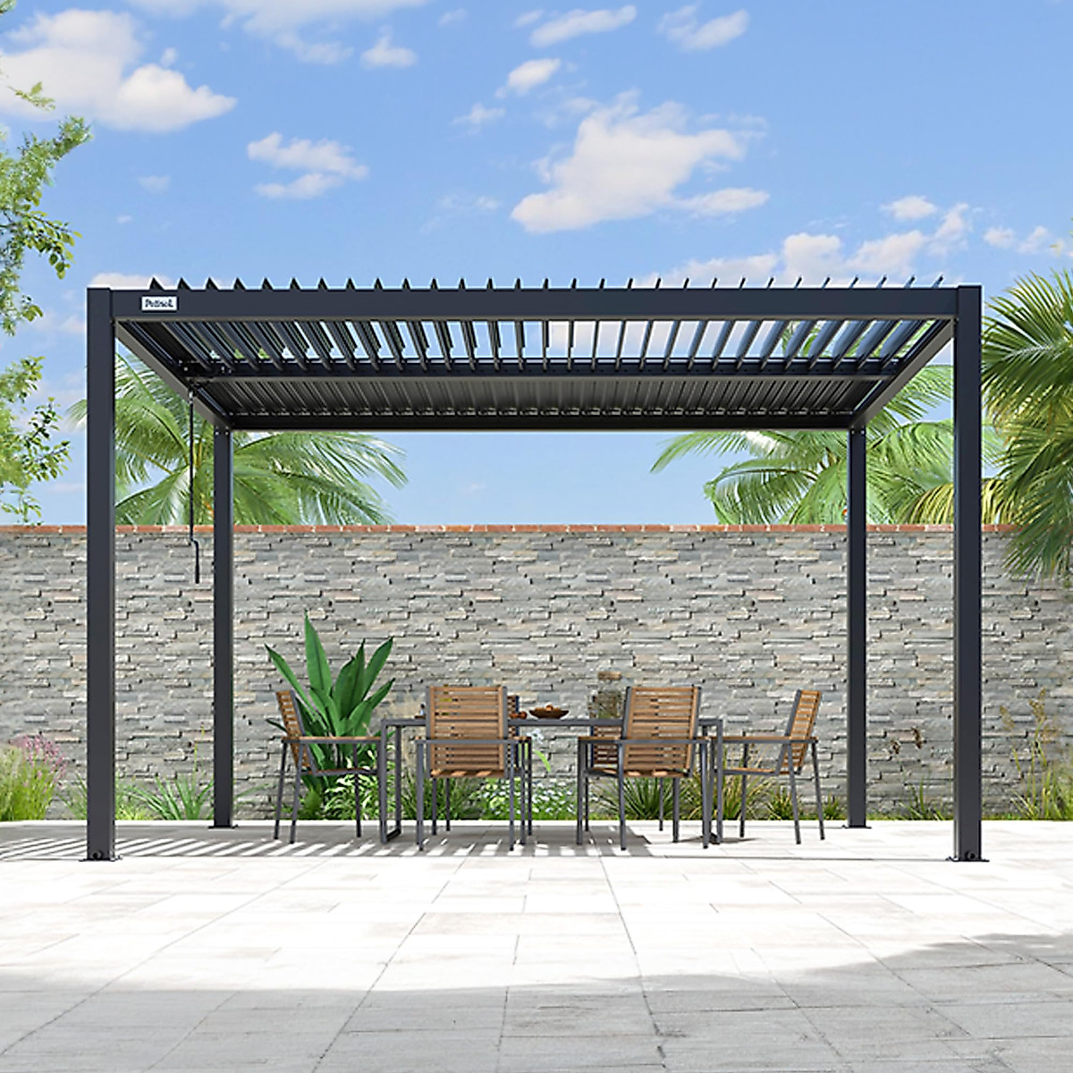PATISOL Louvered Pergola 10'x13' Full Aluminum Patio Outdoor Pergola with Adjustable Roof Rainproof Sun Shade Easy Installation Pergola Hardtop Gazebo for Deck Garden Yard Beach (Dark Grey)
