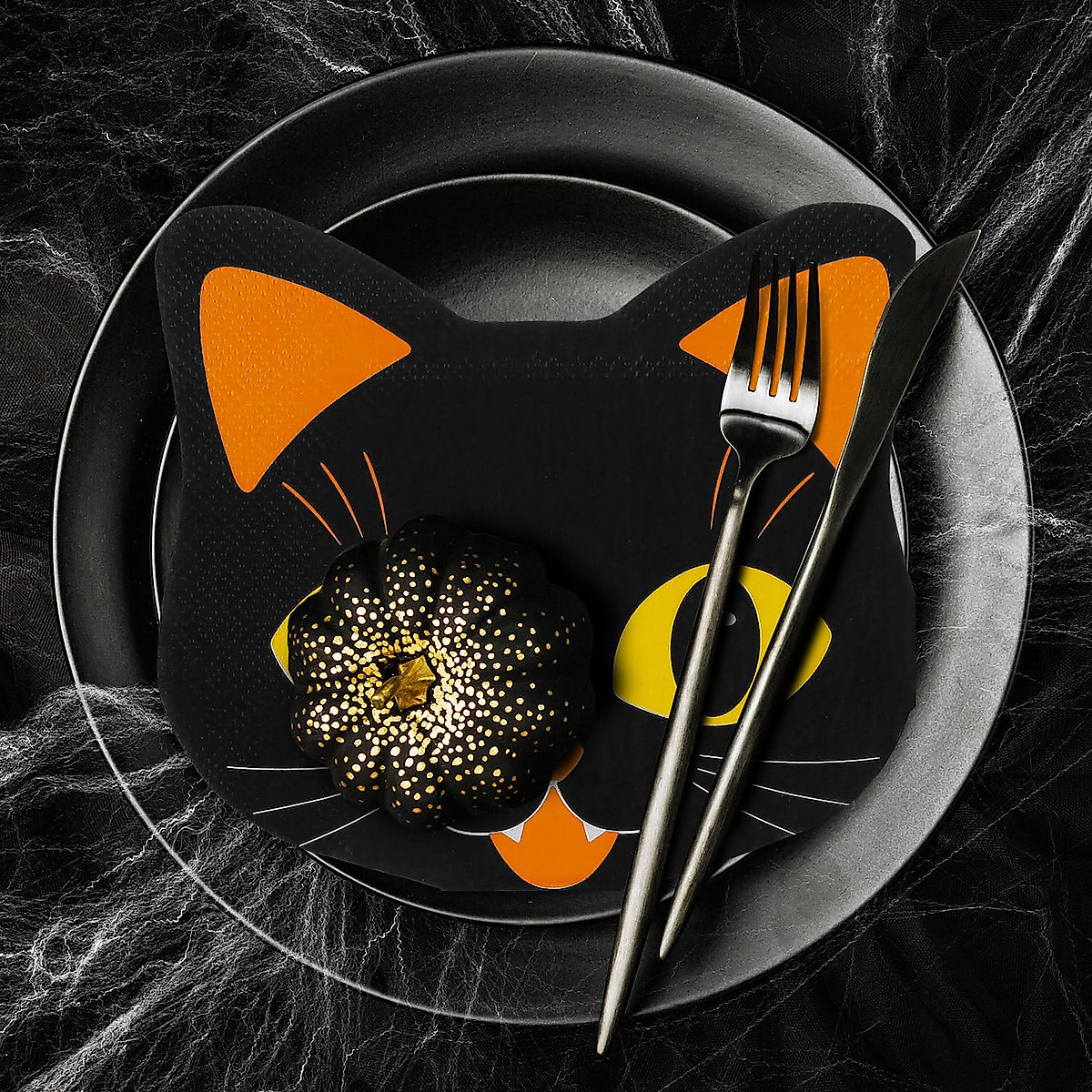 Quera 50 Pack Halloween Napkins Paper Napkins Black Cat Cocktail Napkins Decorations for Halloween Party Supplies, Black Cat Gifts Dinner Party Decoration (6.5 x 6.5 In)