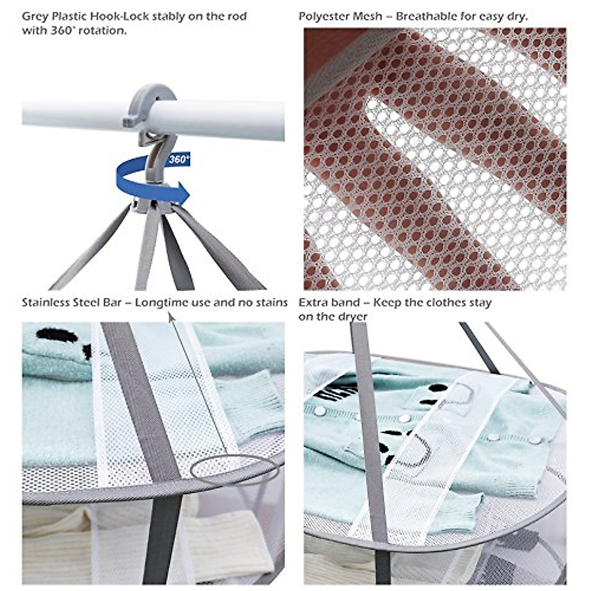 Looca 3-Tier Folded Mesh Clothes Hanging Dryer Sweater Drying Rack 30.3" L * 24.5" W*30.7" H