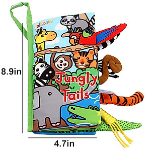 Zocita Baby Soft Animal Tails Activity Cloth Book with Crinkle Fabric, Jungly Tails