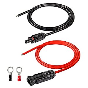 SinLoon 10AWG Solar Extension Cable,1 Pair 10 Gauge PV Solar Panel Bare Cord IP67 Waterproof Male to Female Solar Power Cable with 2 O Ring Terminal,for Solar Panel Wire (10AWG 3.3 FT)