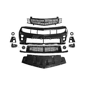 Replacement For 2010-2013 Chevrolet Camaro | ZL1 Style Front Replacement Bumper Cover Upper Lower Grille With Fog Lights