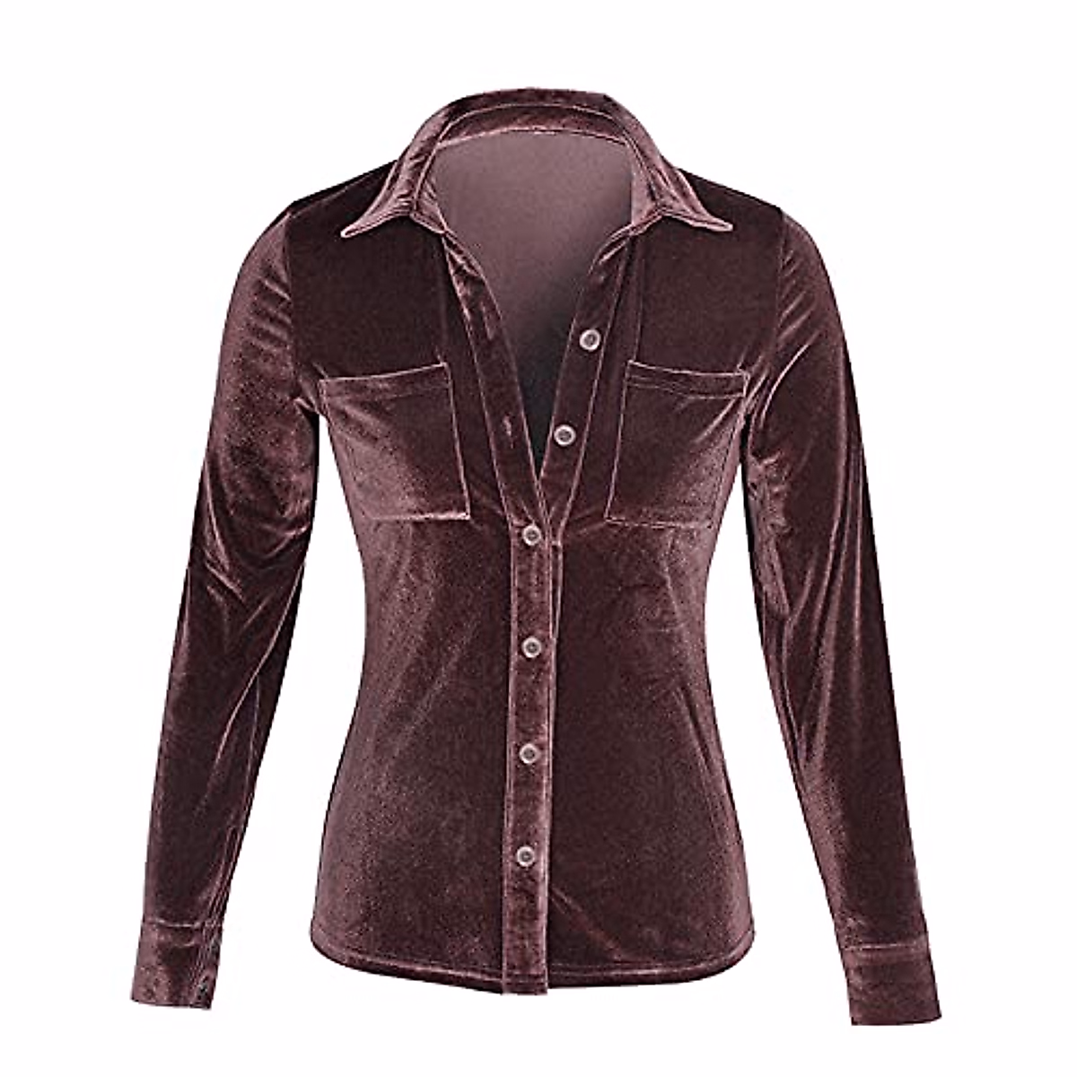 Womens Button Front Faux PU Leather Jacket Casual Shirt Long Sleeve Blazer Coat with Bust Pocket Dark Purple